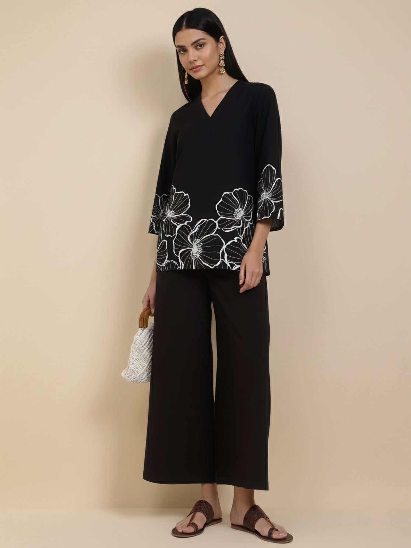 Buy Black Cotton Floral Co Online | Pink Fort