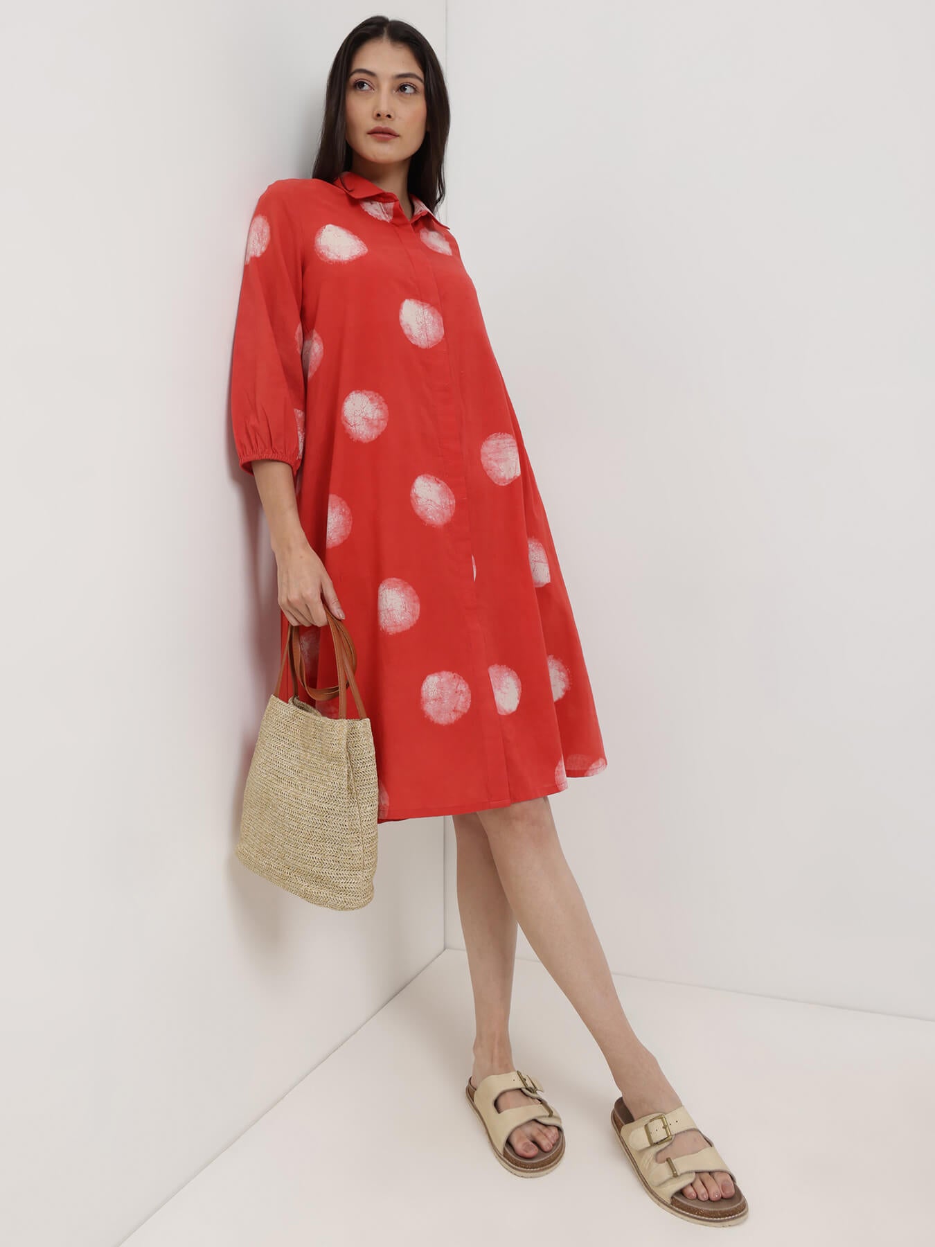 Buy Red Cotton Dabu Polka A Online | Pink Fort
