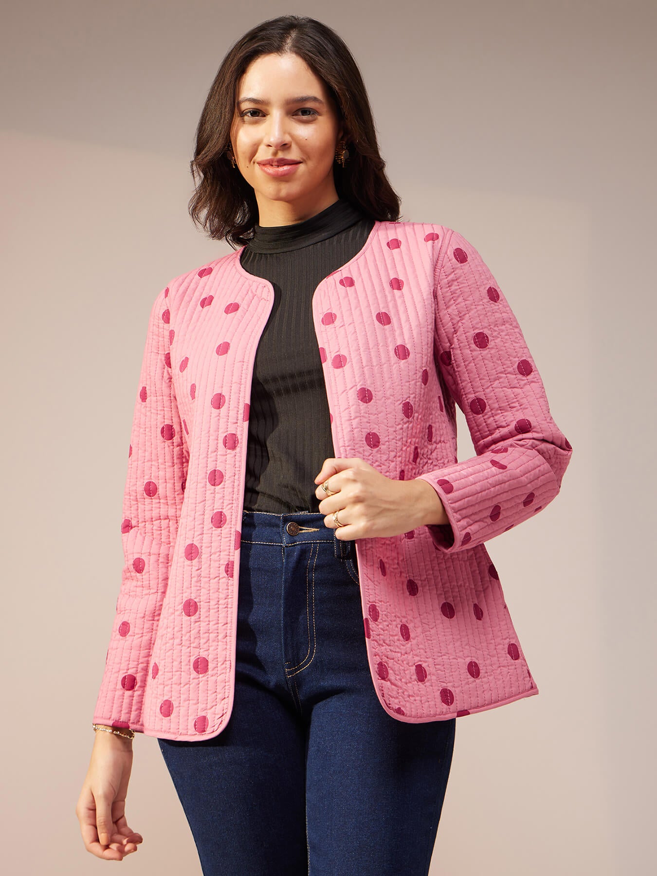 Buy Pink Cotton Reversible Quilted Jacket Online | Pink Fort – Pink ...