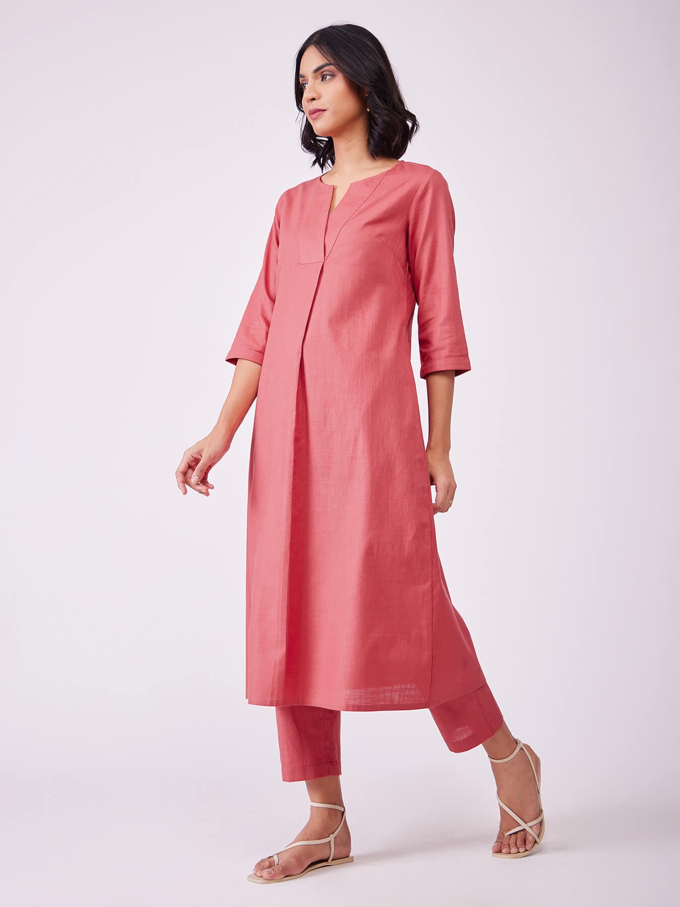 BuyPink Cotton Solid A Line Kurta Online | Pink Fort – Pink Fort by ...