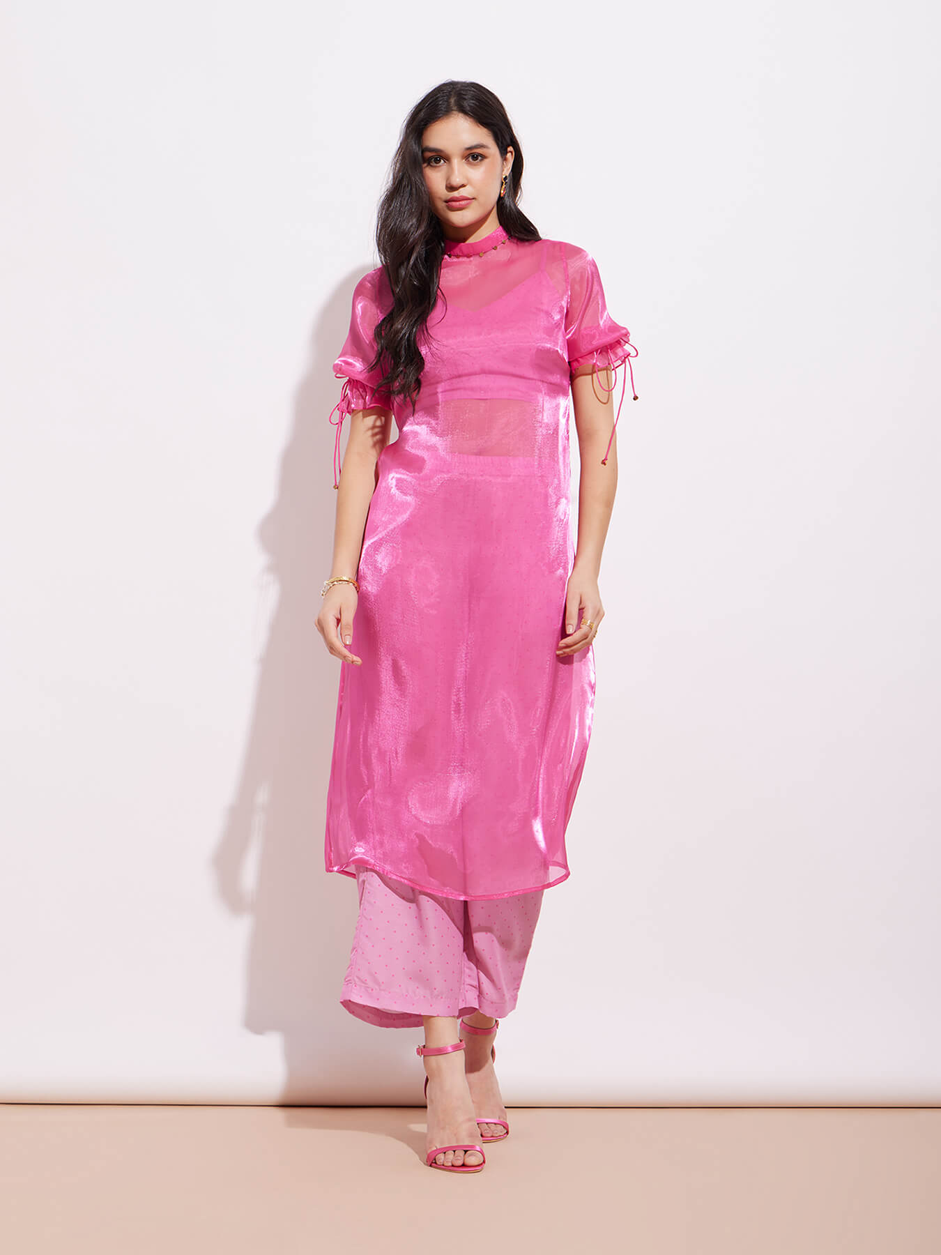 BuyPink Organza Solid Kurta Set Online | Pink Fort – Pink Fort by ...