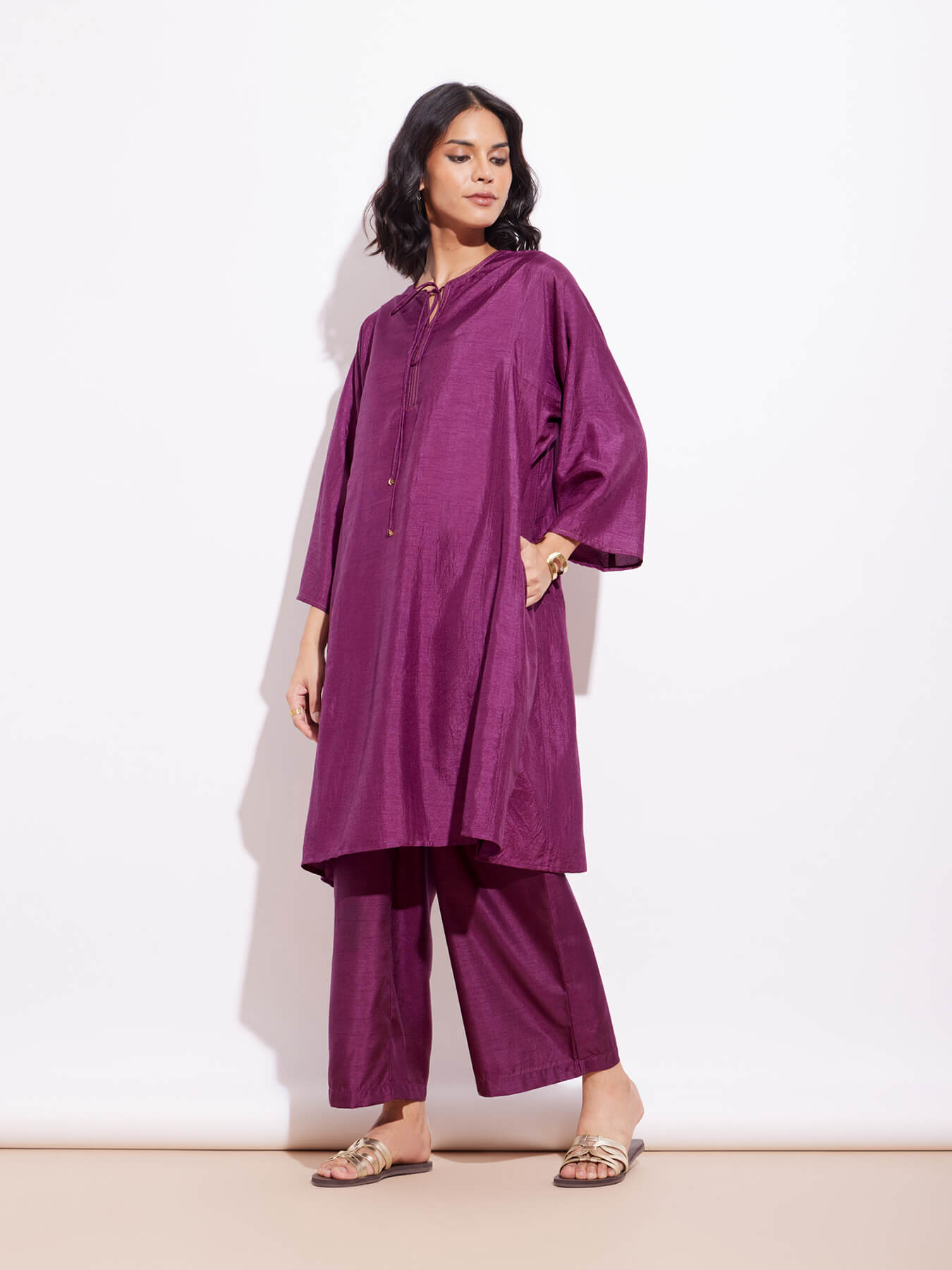 BuyPurple Silk Blend Solid Kurta Set Online | Pink Fort – Pink Fort by ...