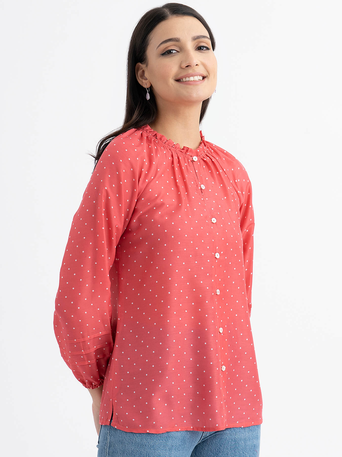 Buy Red Polka Ruffled Muslin Top Online | Pink Fort – Pink Fort by ...